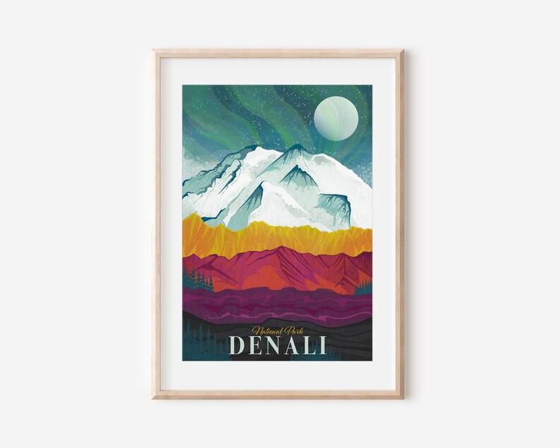 Denali Print National Park Poster Alaska Print Mount - Etsy