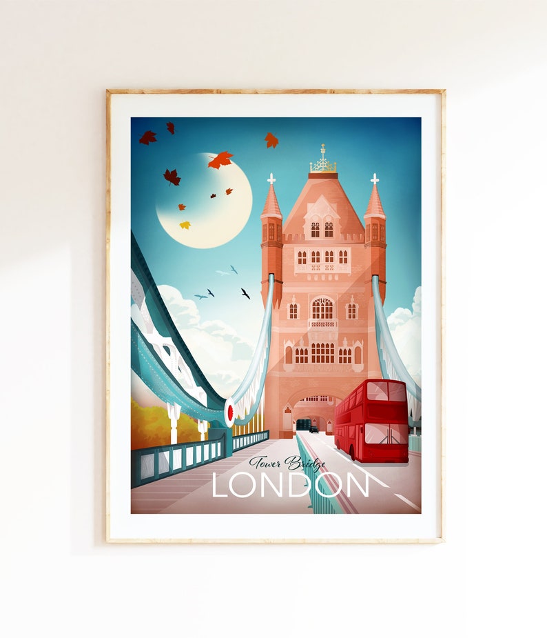 London Travel Poster Tower Bridge Print British Wall Art - Etsy