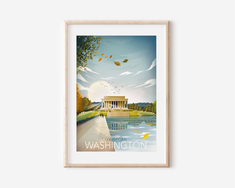 Washington DC Print Lincoln Memorial Print Travel Poster - Etsy