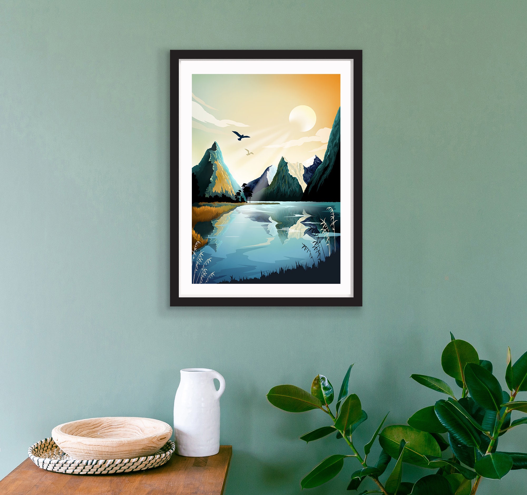 New Zealand Print, National Park Poster Featuring Milford Sounds ...