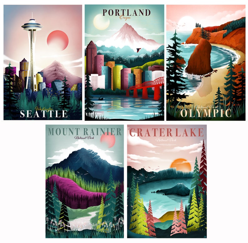 Pacific Northwest Art Canvas Wall Art Set of 3 Ready to - Etsy