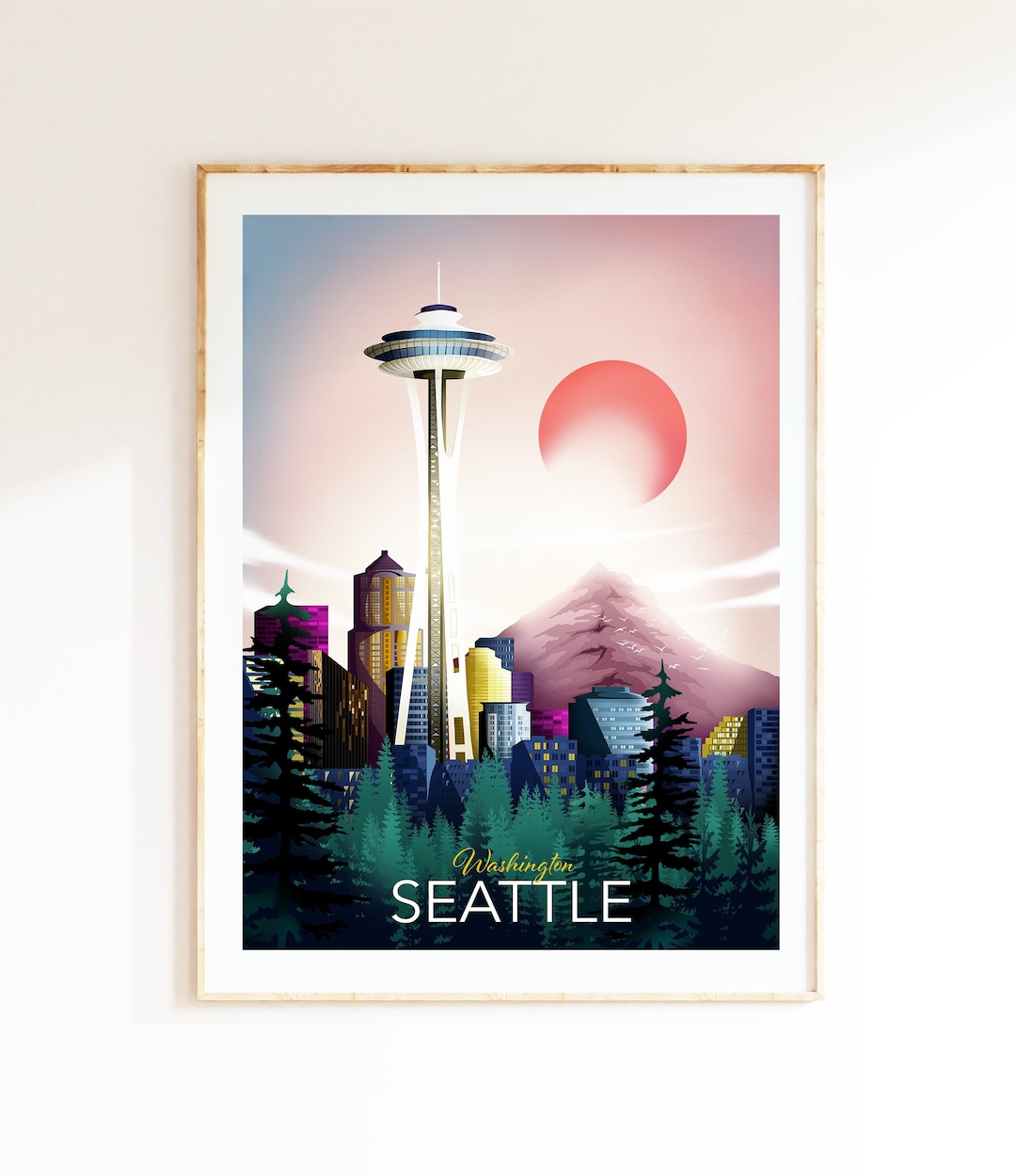 Seattle Washington Travel Poster Featuring Seattle Skyline, Pacific ...