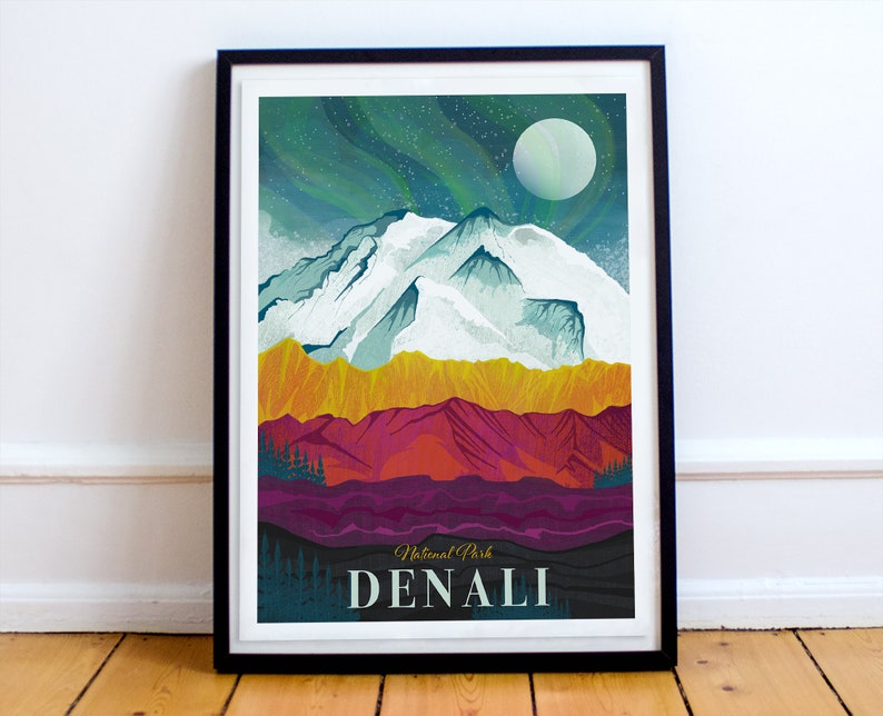 Denali Print National Park Poster Alaska Print Mount - Etsy