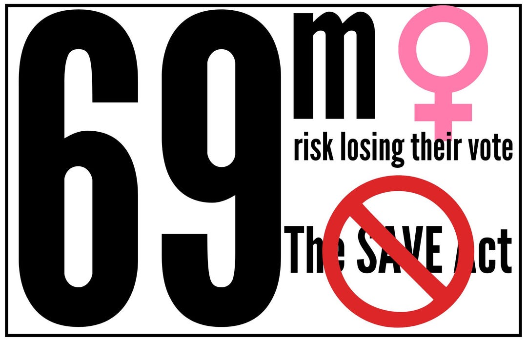 69 Million Wom*n Risk Losing Voting Rights Poster, Stop the Save Act ...