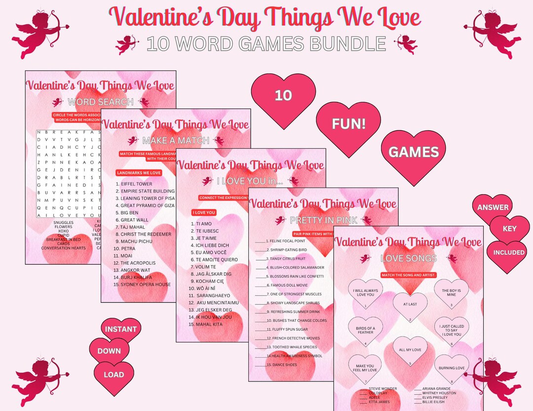 Valentines Word Game Bundle, 10 Games for Kids & Adults, Valentines ...