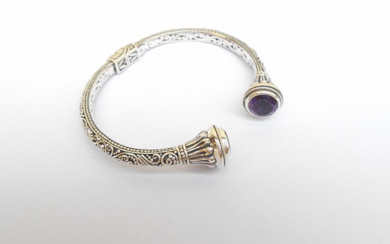 Bali Solid Silver Sterling Purple Amethyst Gemstone Bangle - Etsy