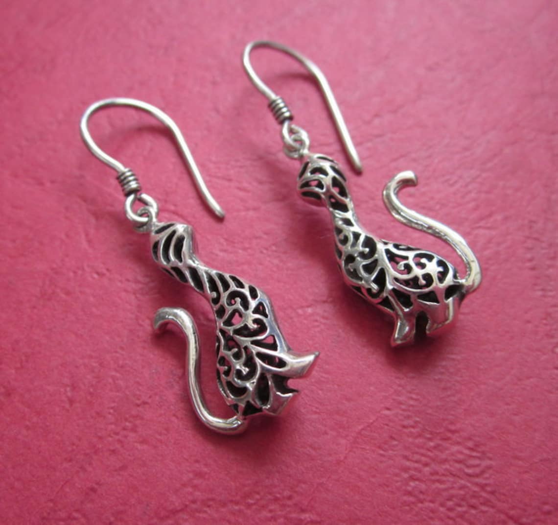 Awesome Sterling Silver Cat Dangle Earrings / Silver 925 / - Etsy