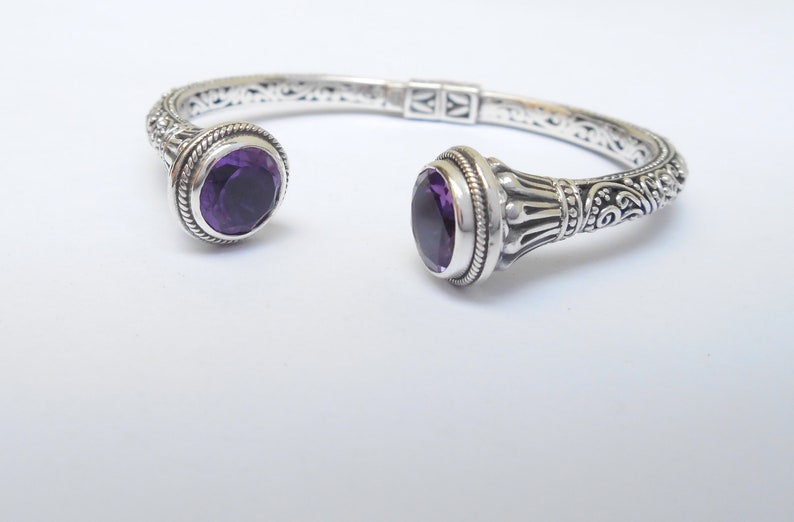 Bali Solid Silver Sterling Purple Amethyst Gemstone Bangle - Etsy