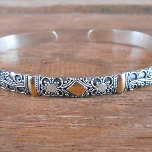 Balinese Bangle Sterling Silver Gold Bracelet / Silver 925 / - Etsy