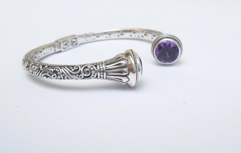 Bali Solid Silver Sterling Purple Amethyst Gemstone Bangle - Etsy