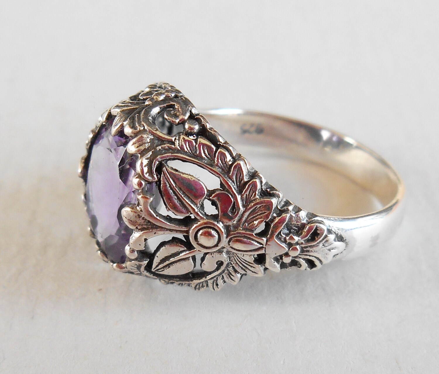 Balinese Sterling Silver Amethyst Ring / Silver 925 / Request - Etsy