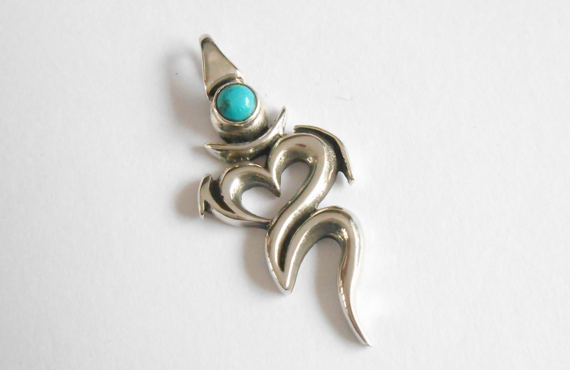 Balinese Sterling Silver Turquoise Om Symbol Mantra Pendant / - Etsy