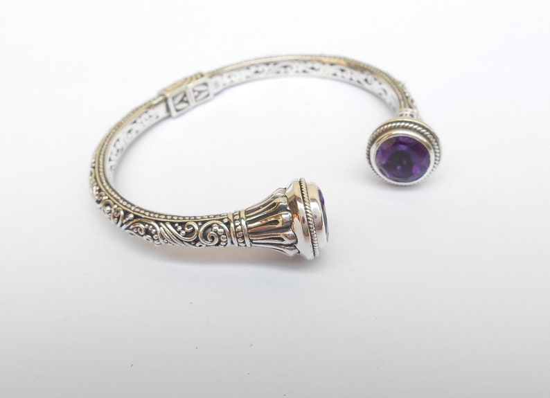 Bali Solid Silver Sterling Purple Amethyst Gemstone Bangle - Etsy