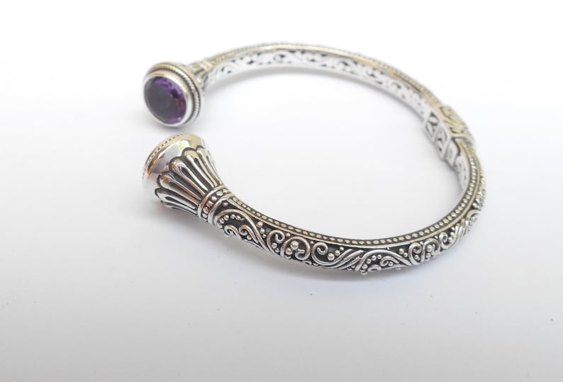 Bali Solid Silver Sterling Purple Amethyst Gemstone Bangle - Etsy