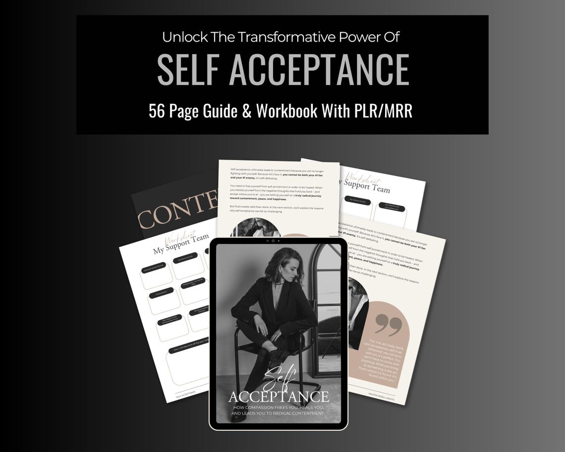 Self-acceptance Ebook & Workbook With PLR MRR | 56-page Guide to ...