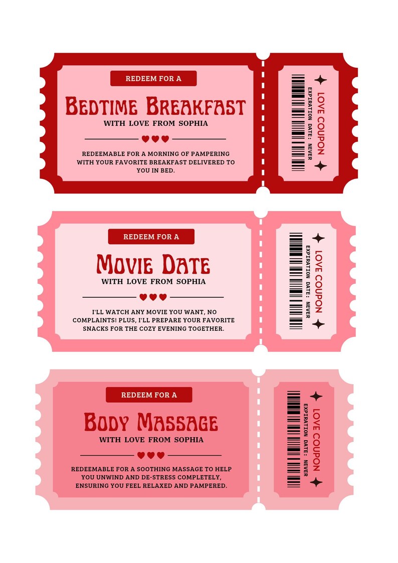 Printable Love Coupons Book for Her for Him, Customizable Valentines ...