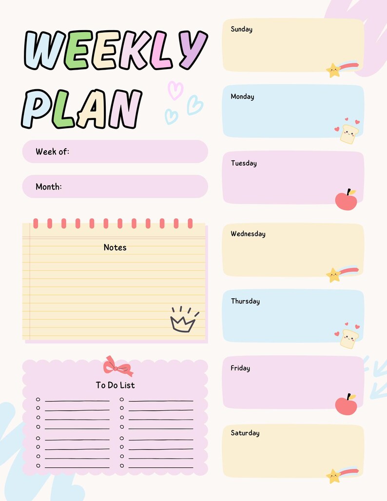 Editable Weekly Planner Printable, Digital Weekly Planner PDF Weekly ...