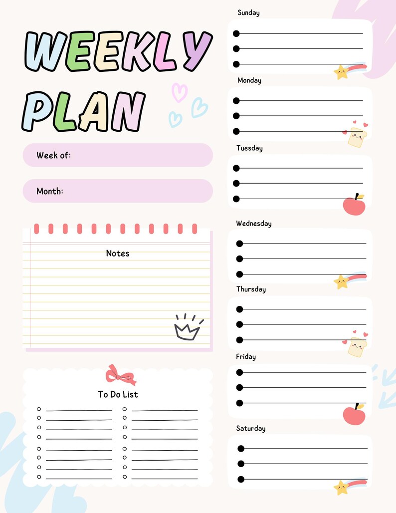 Editable Weekly Planner Printable, Digital Weekly Planner PDF Weekly ...