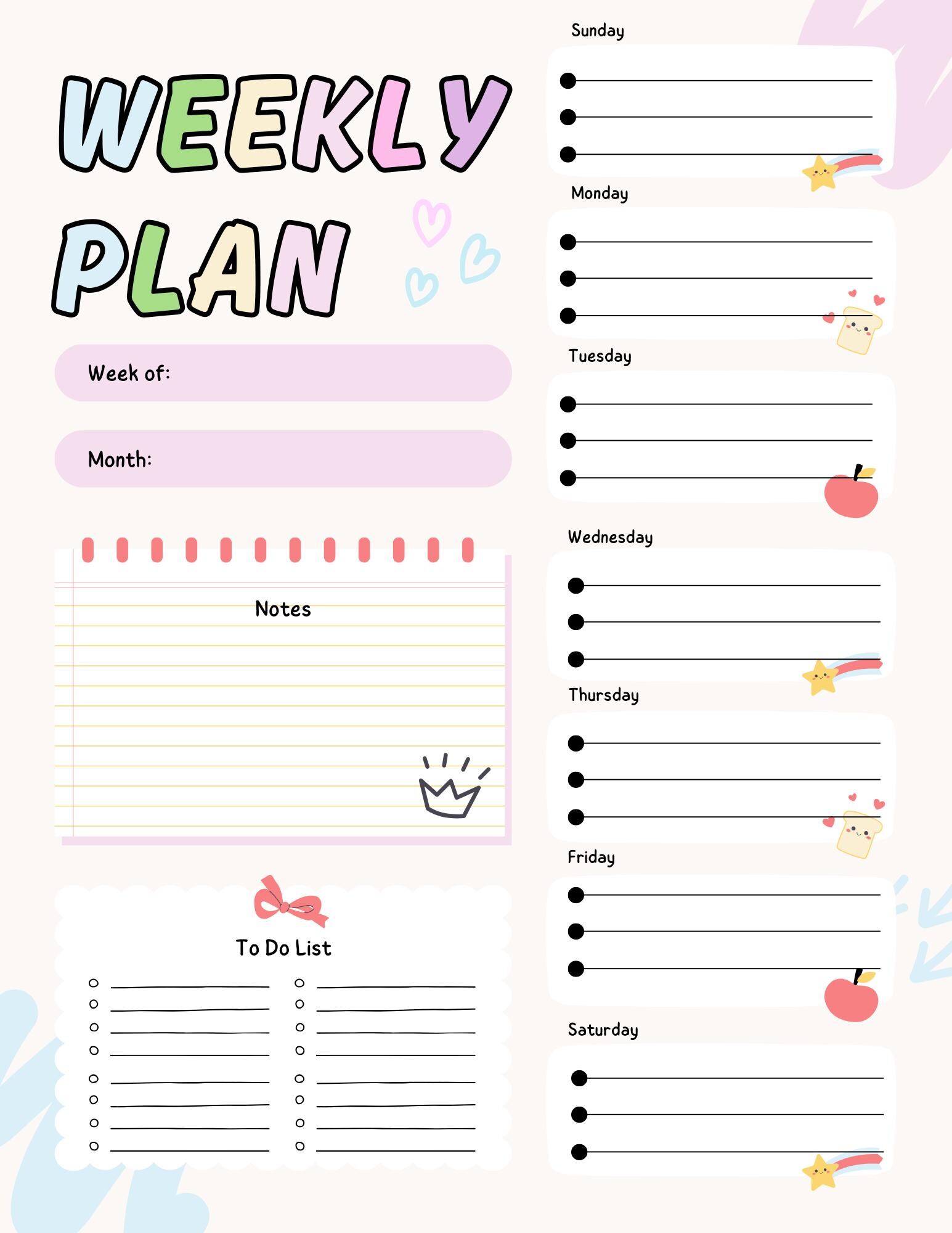 Editable Weekly Planner Printable, Digital Weekly Planner PDF Weekly ...