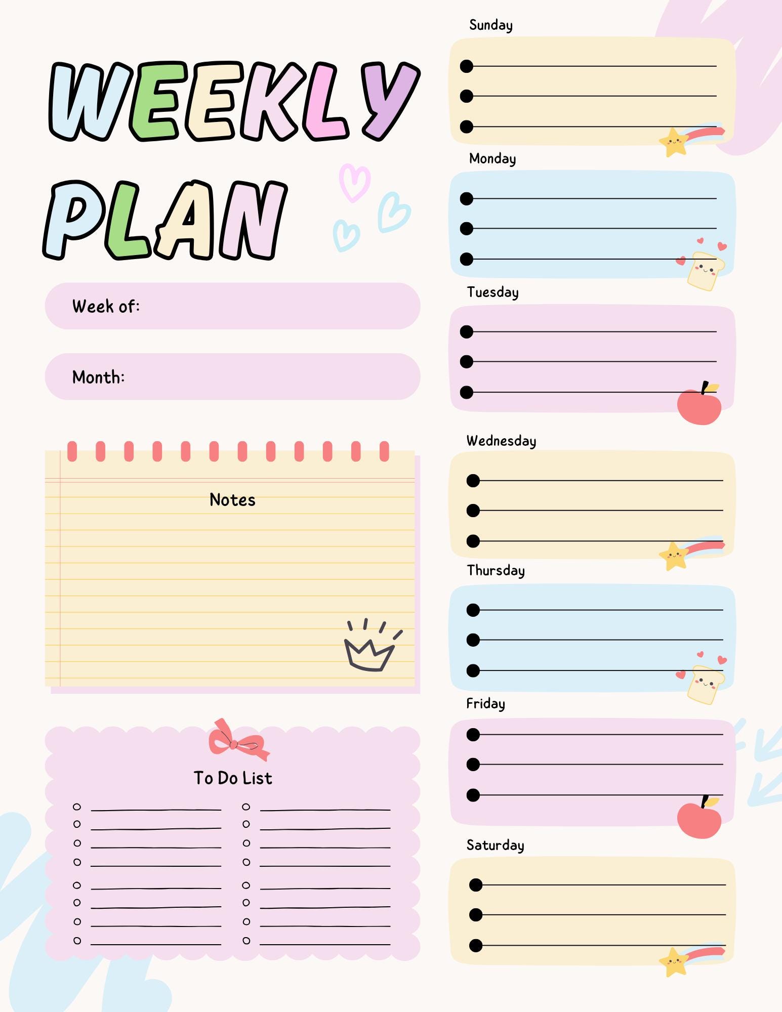 Editable Weekly Planner Printable, Digital Weekly Planner PDF Weekly ...