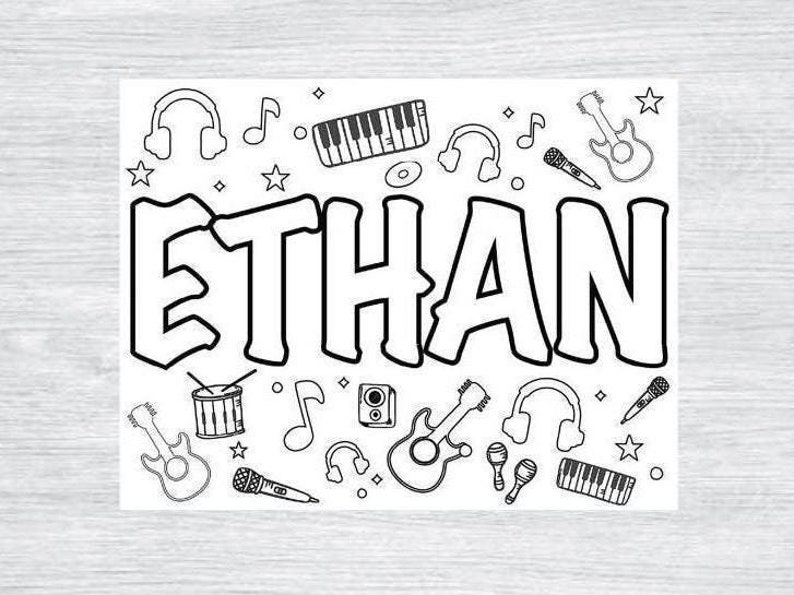 Personalized Name Coloring Page: Music Party Favor (digital Download ...