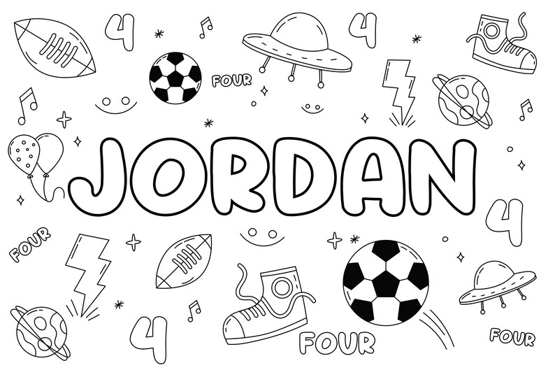 Custom Name Coloring Page: Kids Birthday Party Favor (digital Download ...