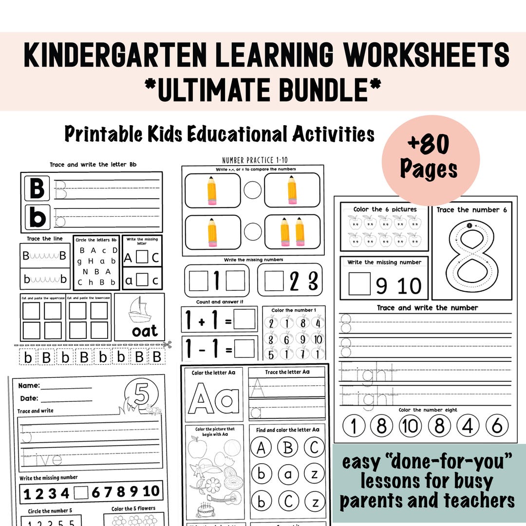 Kindergarten Activity Worksheets Alphabet Numbers Math Printable ...