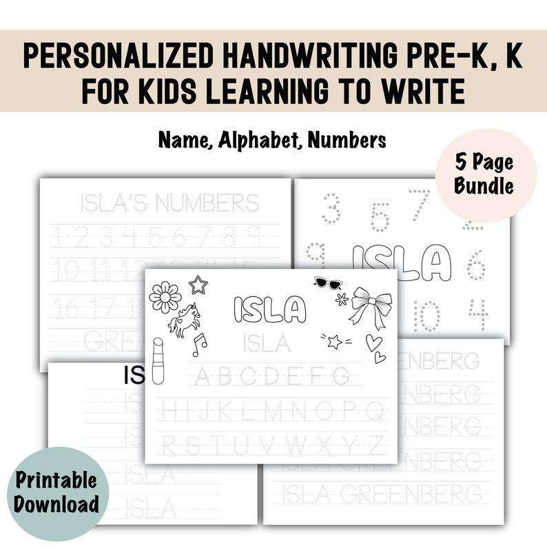 Personalized Handwriting Practice for Kids Learning to Write Printable ...