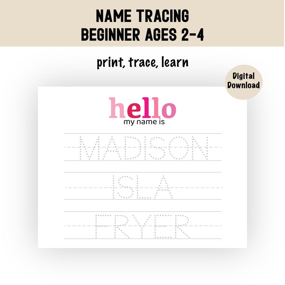 Name Tracing Worksheet Name Writing Practice for Preschool Name Writing ...