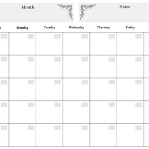 Editable Blank Monthly Calendar - Etsy