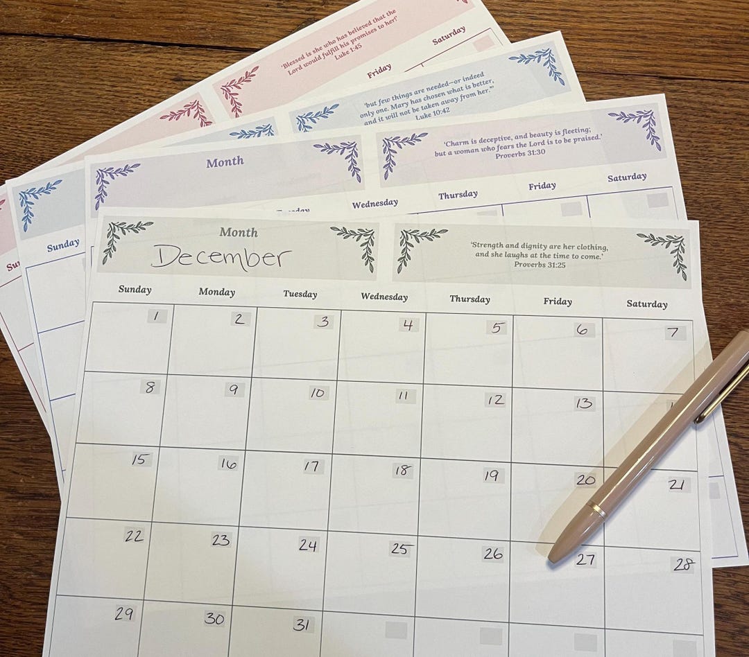 Blank Monthly Calendar With Scripture - Etsy