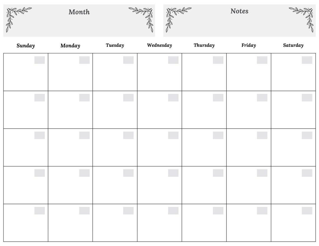 Editable Blank Monthly Calendar - Etsy