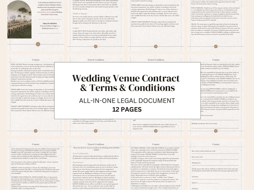 Customizable Wedding Contract and Terms and Conditions Template ...