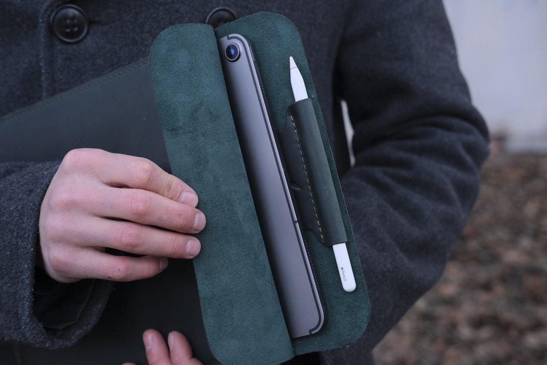 Leather iPad Pro Sleeve With Pencil Holder, Minimalist Tablet Case for ...