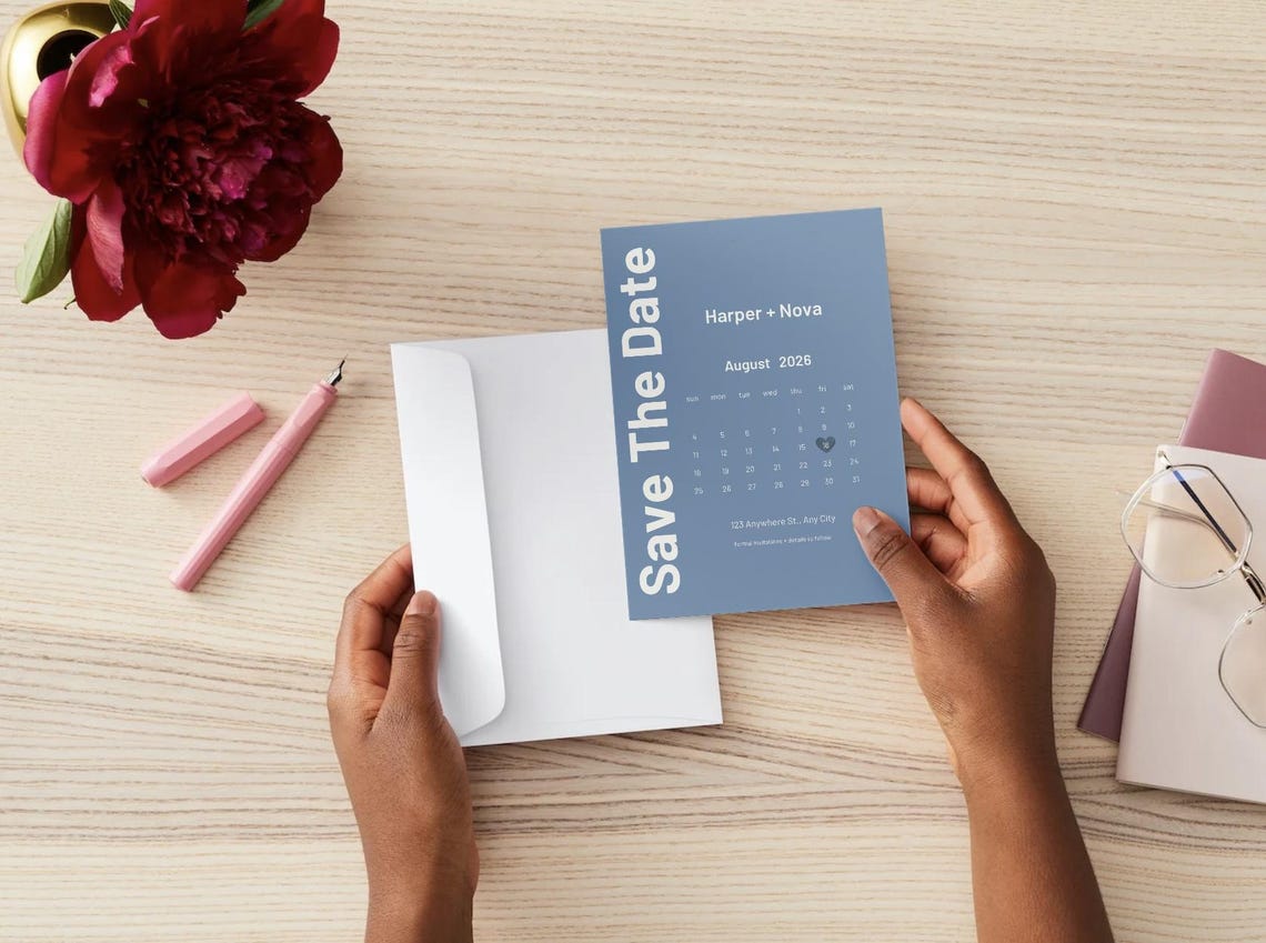 Minimalist Calendar Save the Date Template: Boho Wedding Announcement ...