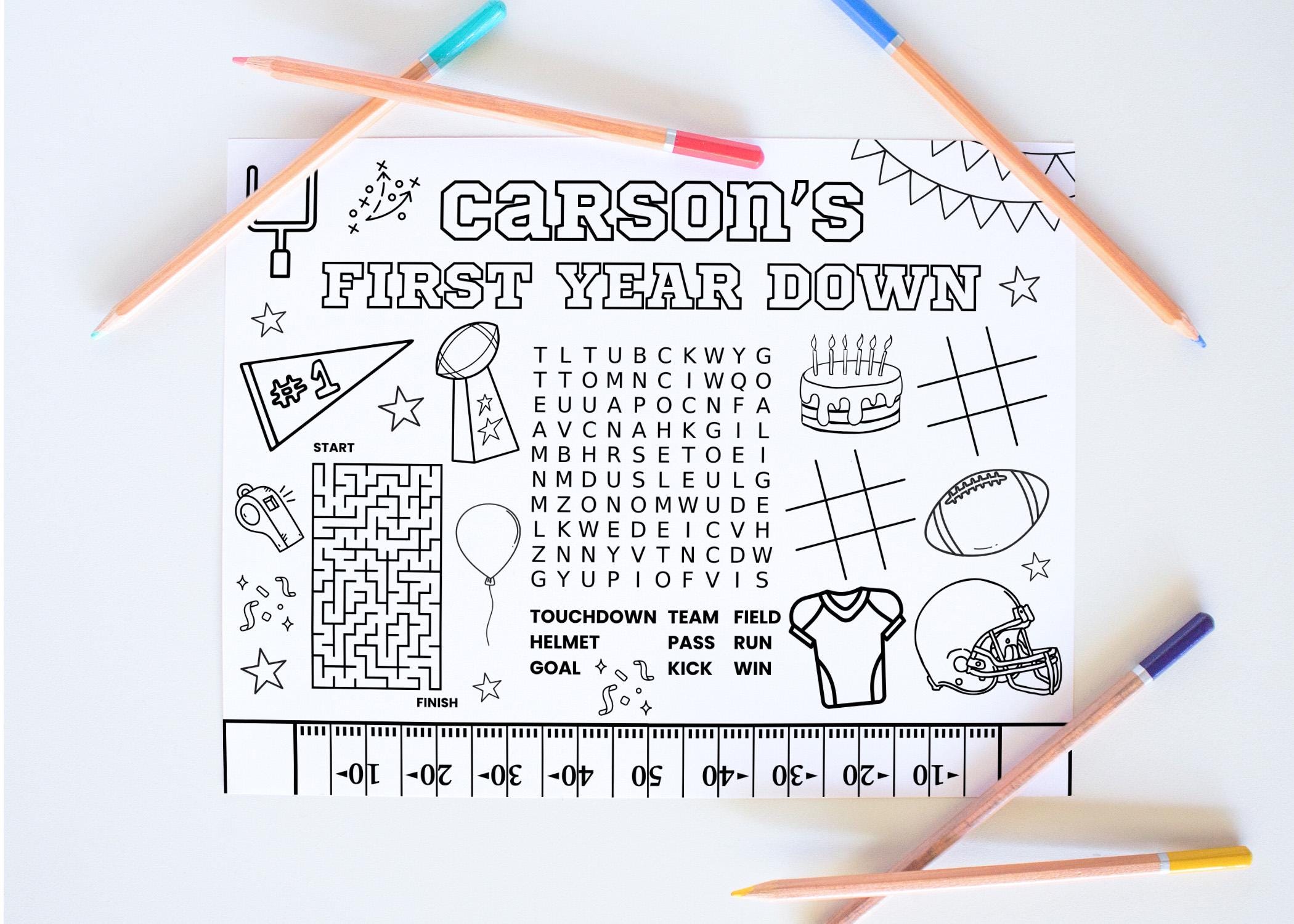 1st Year Down Coloring Page, Football Party, Football Birthday ...