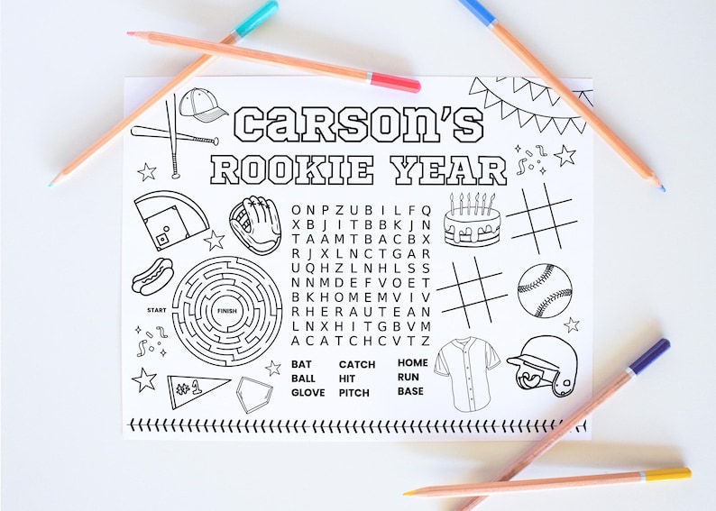 Rookie Year Coloring Page, Baseball Party, Baseball Birthday, Activity ...