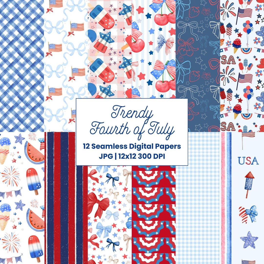 4th of July Seamless Pattern Bundle, Trendy Digital Paper, Seamless ...
