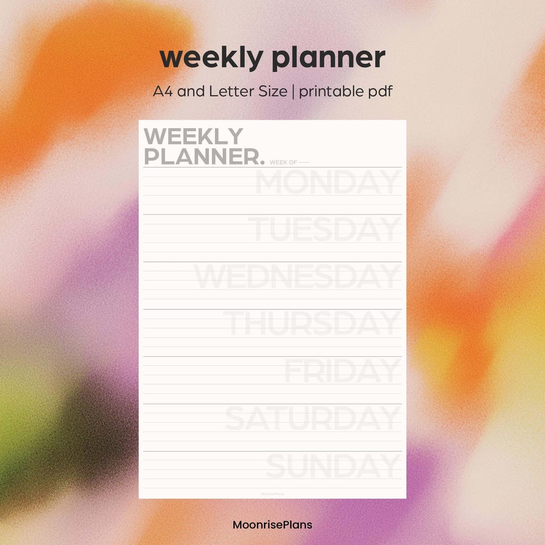 Weekly Planner One-page Printable Minimalist Design for A4 and Letter ...