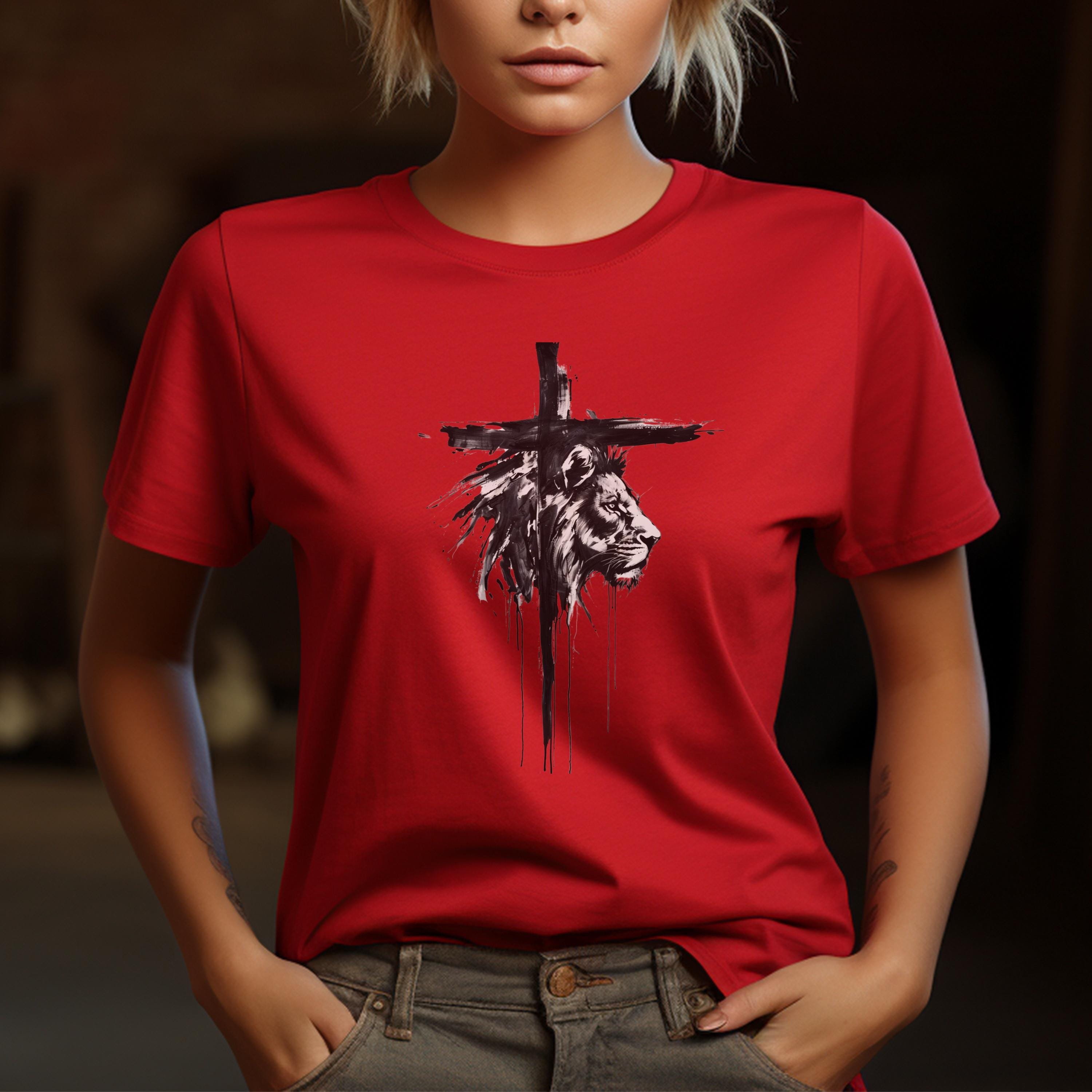 Christian Lion and Cross Drip Art Design Bold Religious Art for T ...