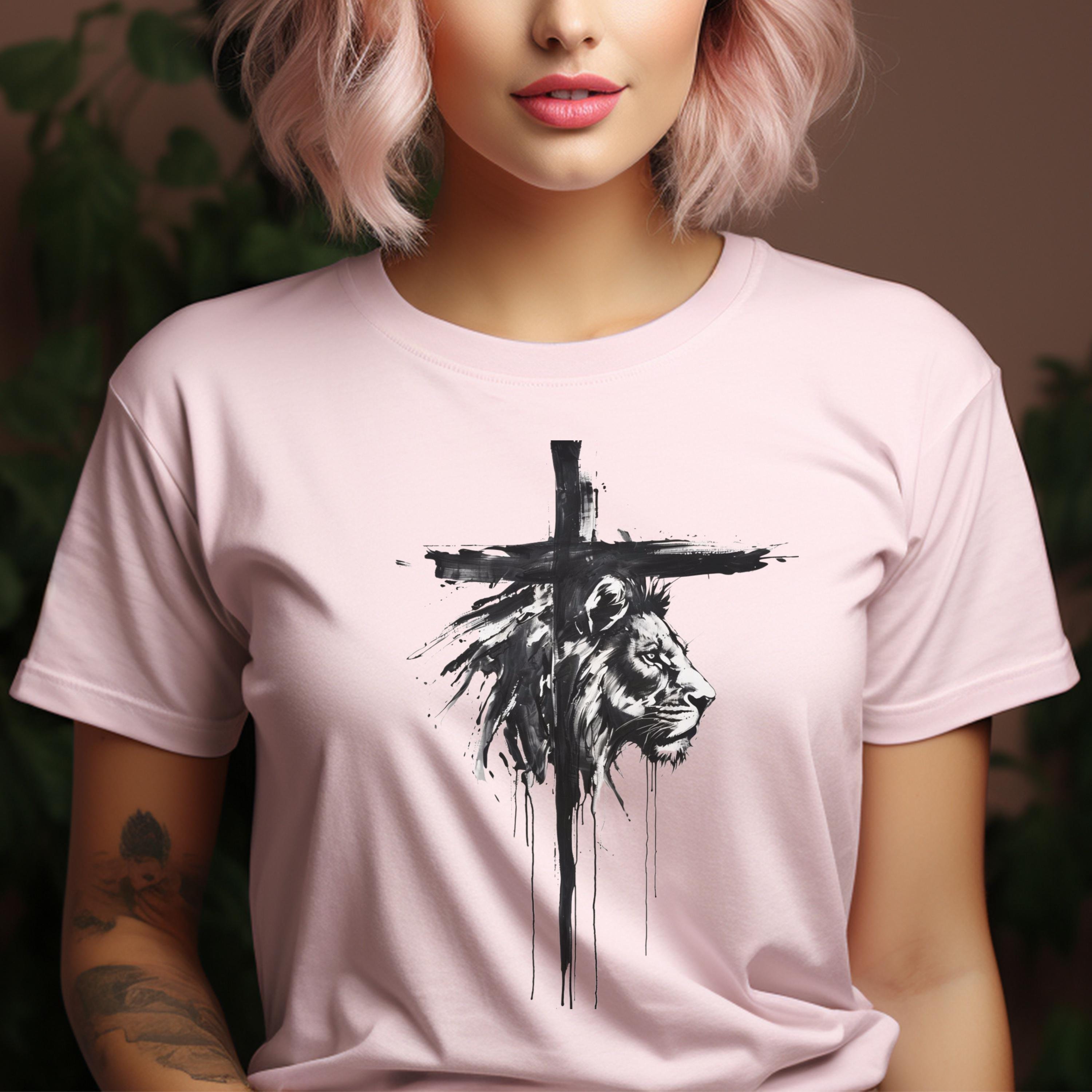 Christian Lion and Cross Drip Art Design Bold Religious Art for T ...
