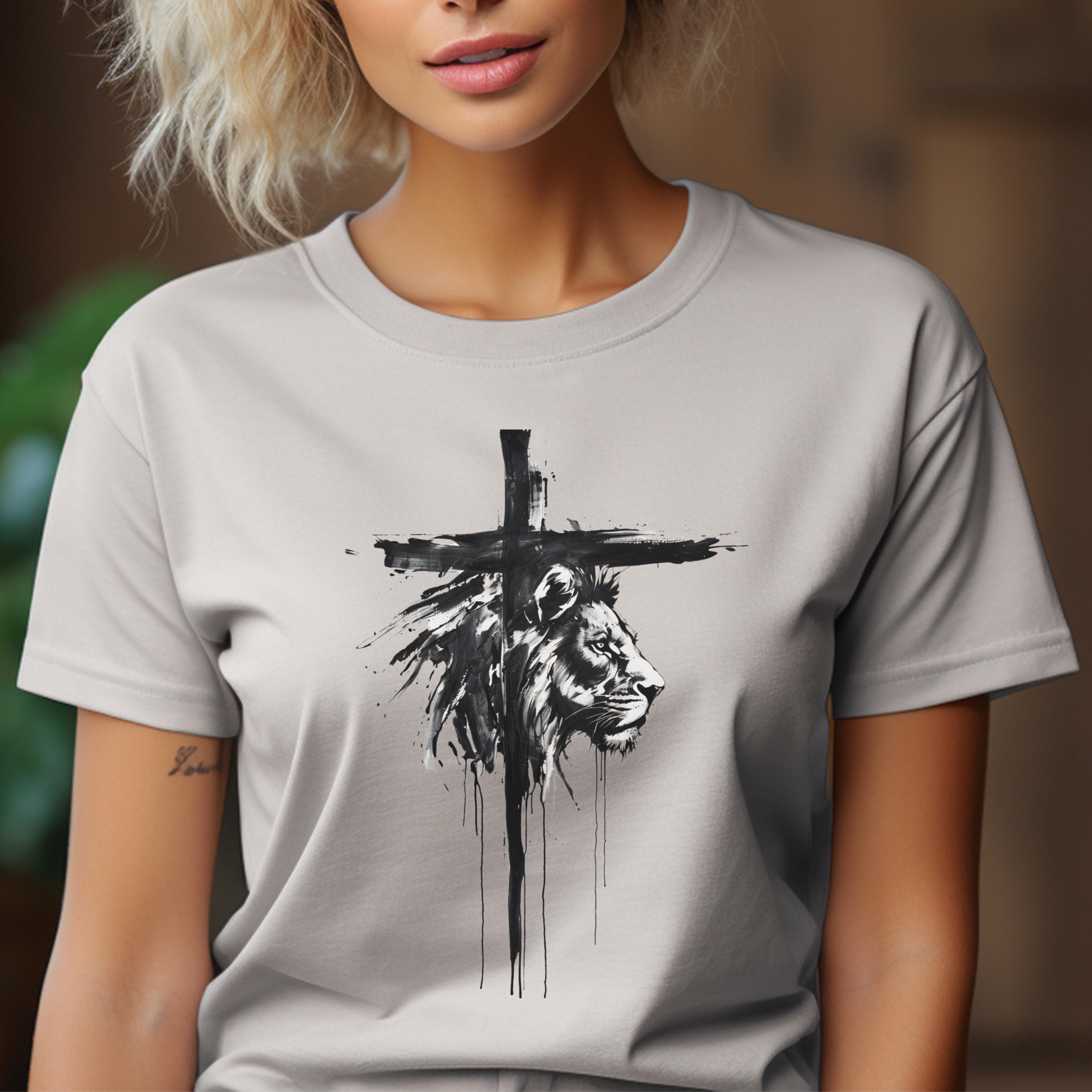 Christian Lion and Cross Drip Art Design Bold Religious Art for T ...