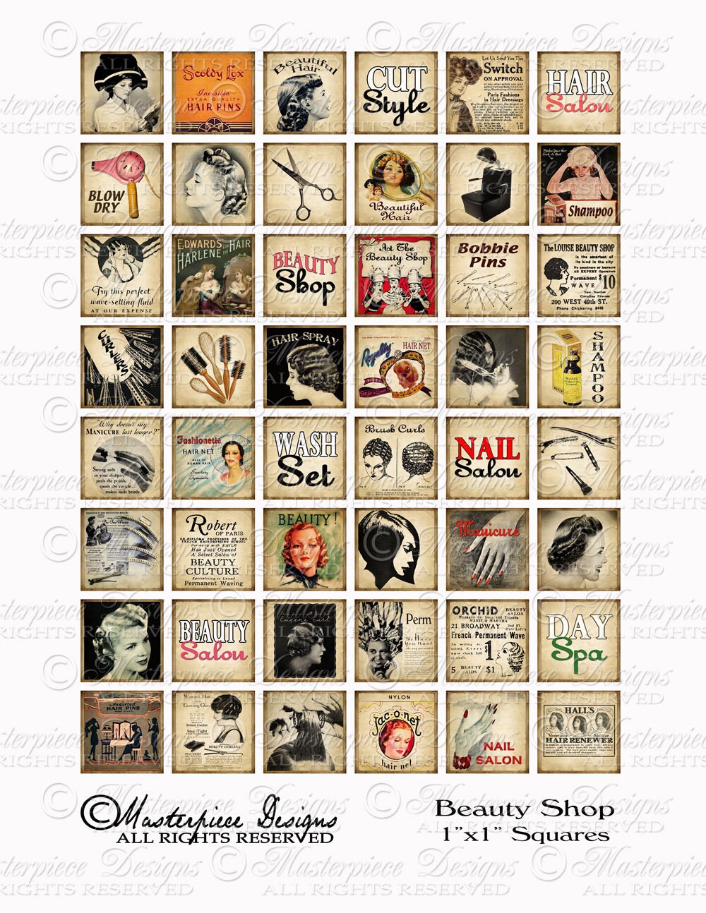 Beauty Shop Printable Squares Printable Collage Sheet / | Etsy