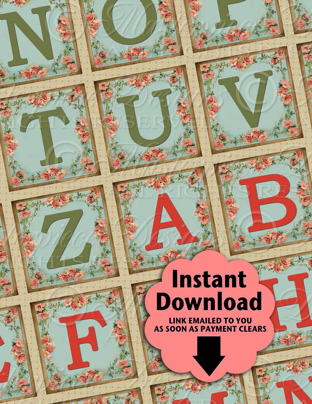 Lovely Alphabets Printable Squares / Alphabet / Shabby Chic / - Etsy