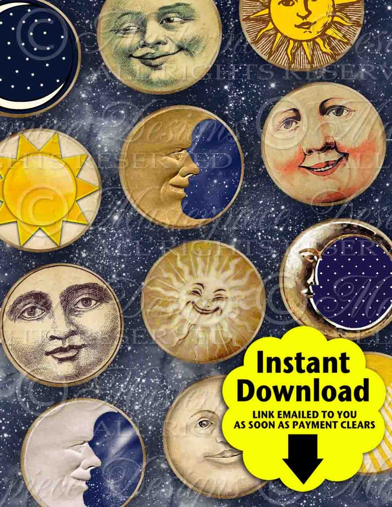 Moon Sun and Stars Printable Hang Tags / Astronomy / Labels - Etsy