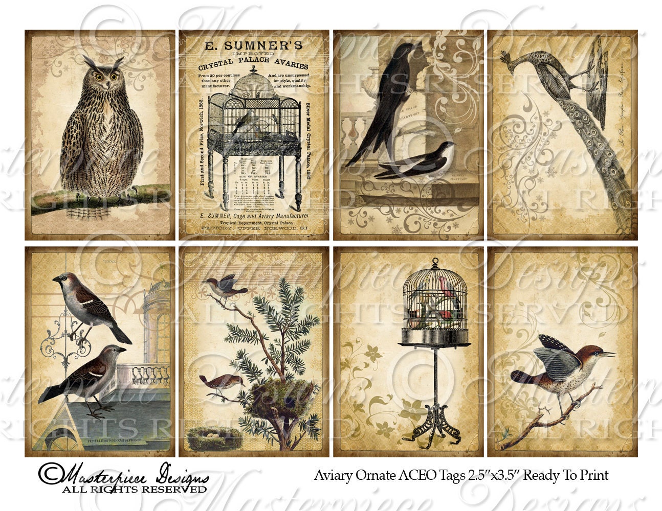 Aviary Ornate Printable Hang Tags / Birds / Birdcage / Peacock | Etsy