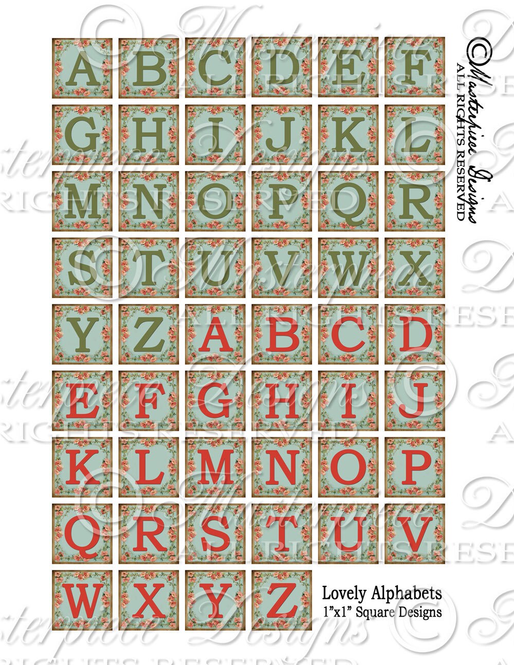 Lovely Alphabets Printable Squares / Alphabet / Shabby Chic / - Etsy