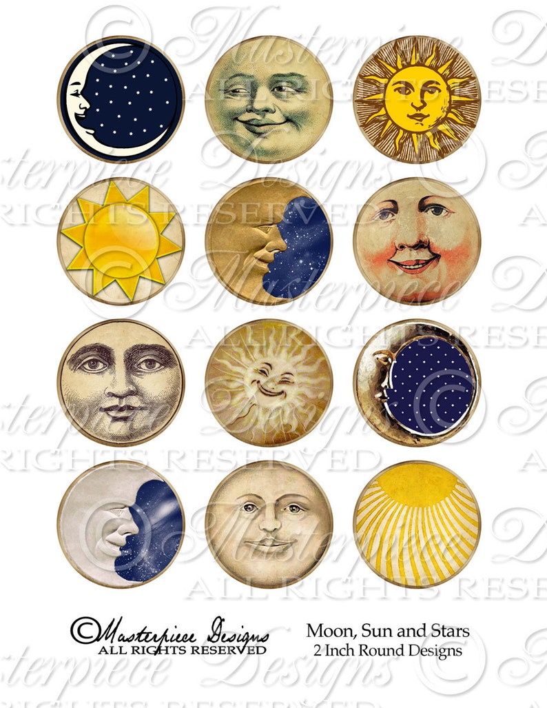 Moon Sun and Stars Printable Hang Tags / Astronomy / Labels - Etsy