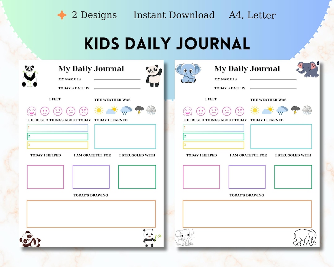Kids Daily Journalprintable Journal for Kidsdiary for Children digital ...