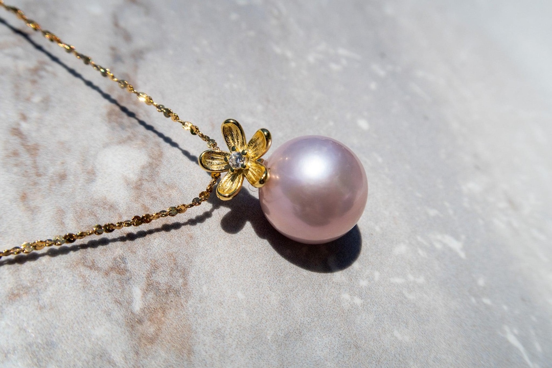 Pink Edison Pearl Necklace: Gold Sterling Silver Flower Clasp - Etsy
